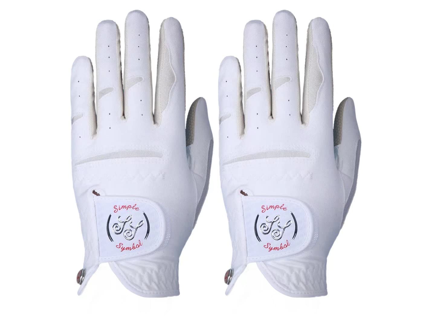 SIMPLE SYMBOL Women's Golf Glove Microfiber Non-slip Two Pack(Left is Wear On Left Hands,Right is Wear On Right Hands) Three Colors to Choose from Navy Blue/Black/Beige(Beige,L,Left)