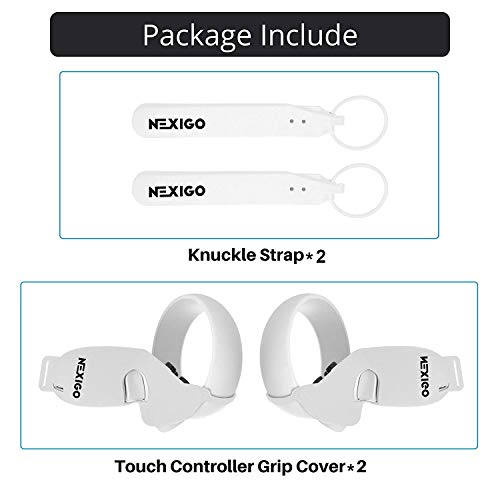 NexiGo Touch Controller Grip Cover & Knuckle Strap Set for Oculus Quest 2, Anti-Sweat Waterproof Anti-Throw Silicone VR Headset Accessories Set, Matte White