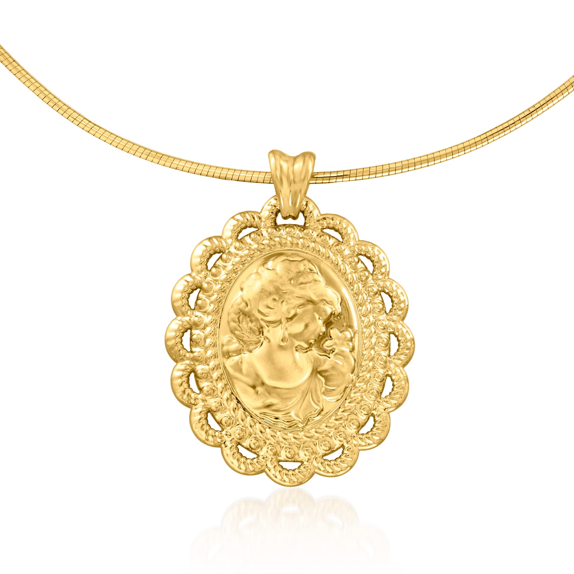 Ross-Simons Italian Andiamo 14kt Yellow Gold Over Resin Cameo-Style Pendant