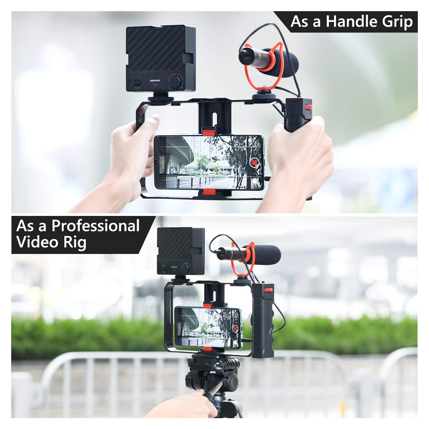 NEEWER Plastic U Rig Smartphone Video Rig, Filmmaking Cage, Phone Stabilizer Grip Tripod Mount for Videomaker Filmmaker Compatible with iPhone 14 Plus/Pro Max 13 Mini/Pro Max X XS Max XR Android