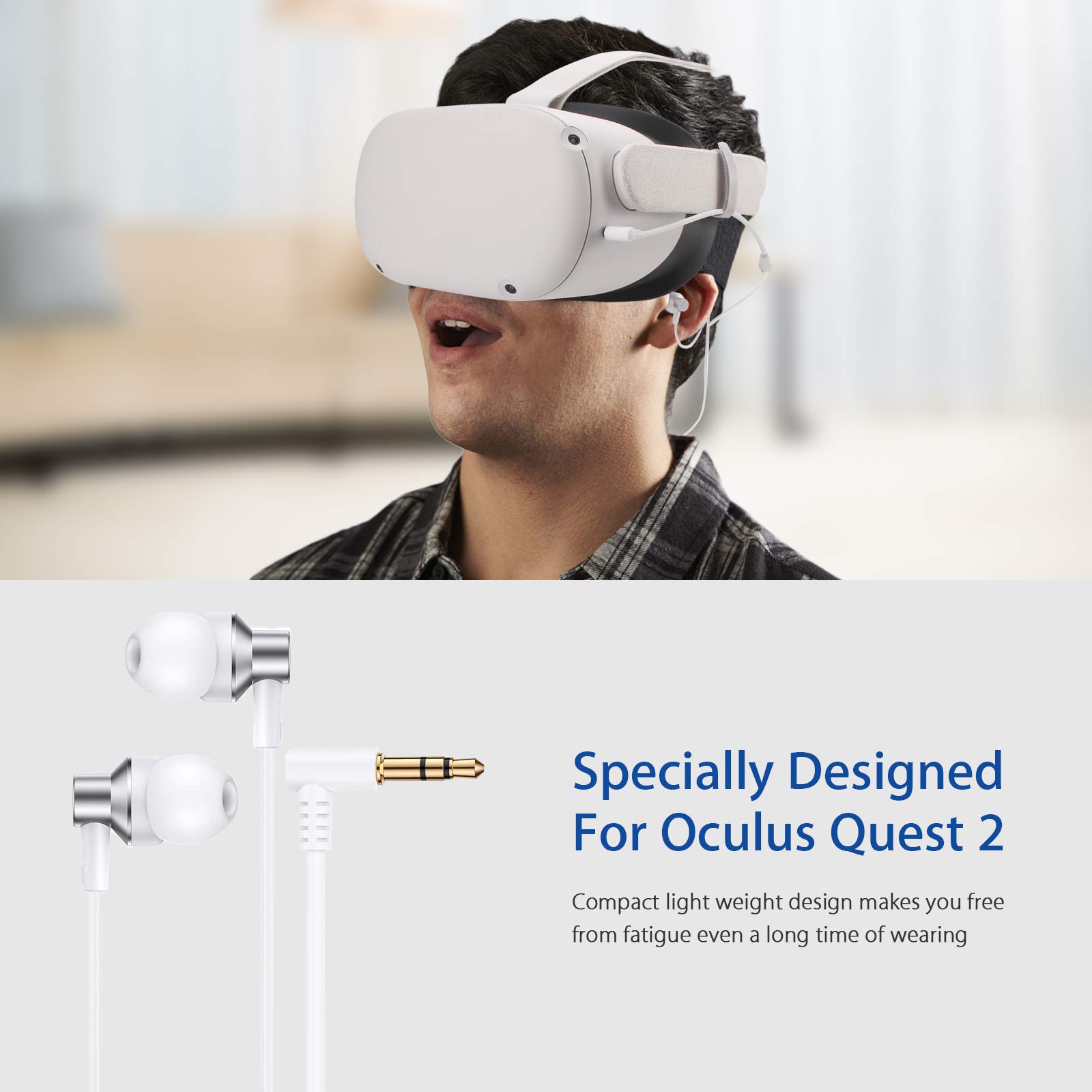NexiGo VR PU Leather Face Fit Pack & Lens Cover Set for Quest 2, 360 Degree Stereo Gaming Headphones with Custom-Length Short Cable, Sweat & Dust Proof Professional Accessories