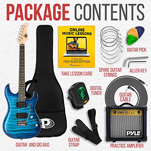 Pyle Electric Guitar Kit with Amp, Full Size Instrument with Humbucker Pickups, Guitarra Electrica Amplifier and Beginner Bundle Accessories, 39" Legacy Blue
