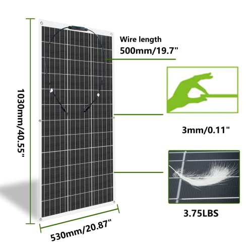 WERCHTAY 100W Flexible Solar Panel, 12V/24V Monocrystalline Solar Panels,100 Watt Bendable Solar Panels, Semi-Flexible Mono Solar Panels, Portable Off-Grid for RV Boat Cabin Van Car Uneven Surfaces