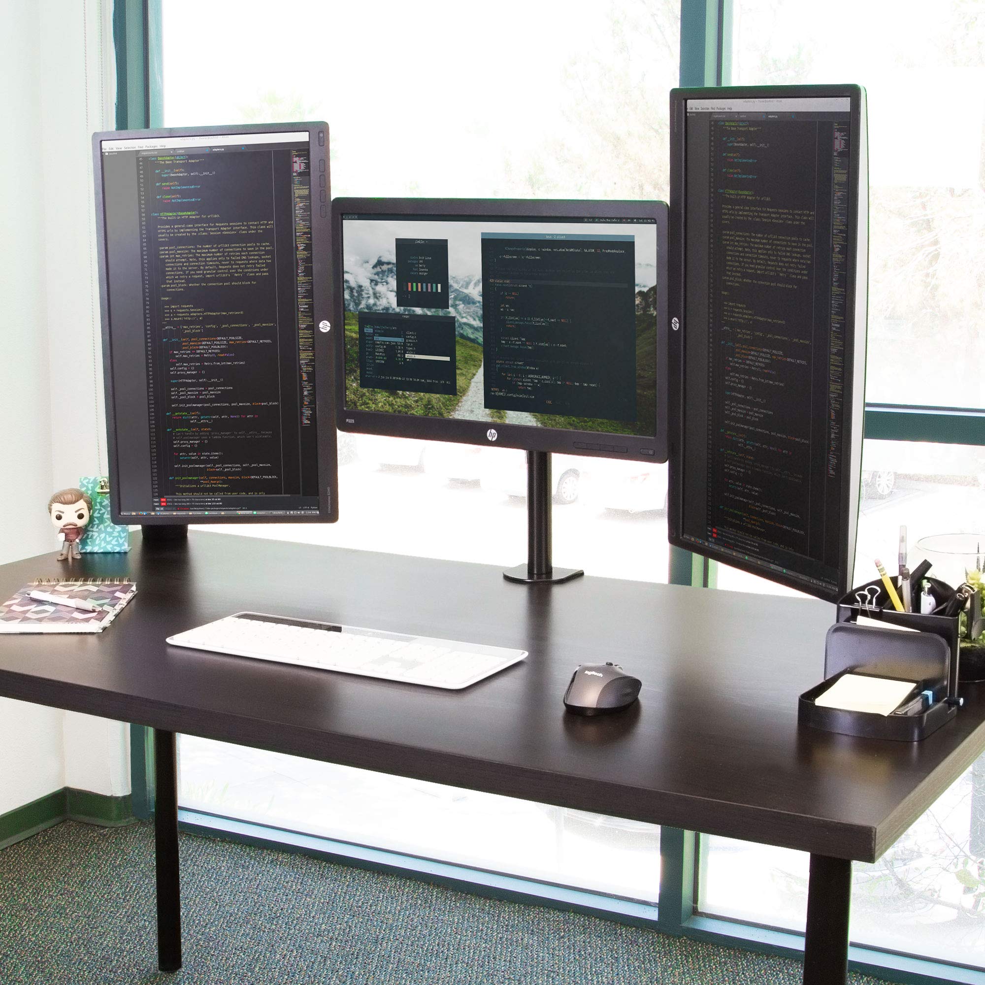 Mount-It! Triple Monitor Mount | 3 Computer Screen Desk Stand with Clamp and Grommet Base Fits Up to 24, 27, 32 Displays | Universal VESA Pattern 75x75 and 100x100