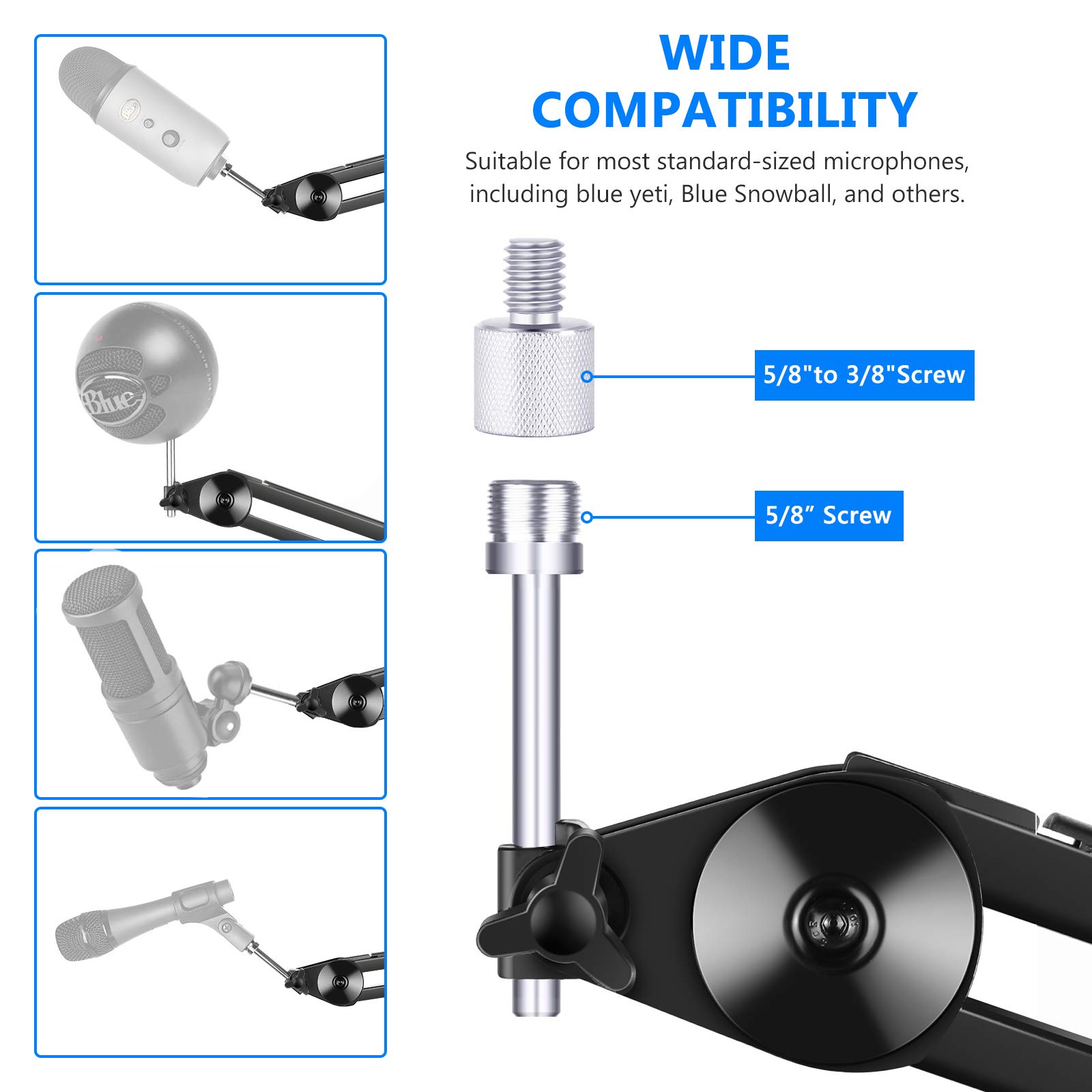 Neewer Upgraded Large Sturdier Microphone Stand Compatible with Blue Yeti Snowball Blue Yeti Nano, Adjustable Suspension Boom Scissor Arm with Built-in Spring, Max. Load 1.8kg for Voice Recording