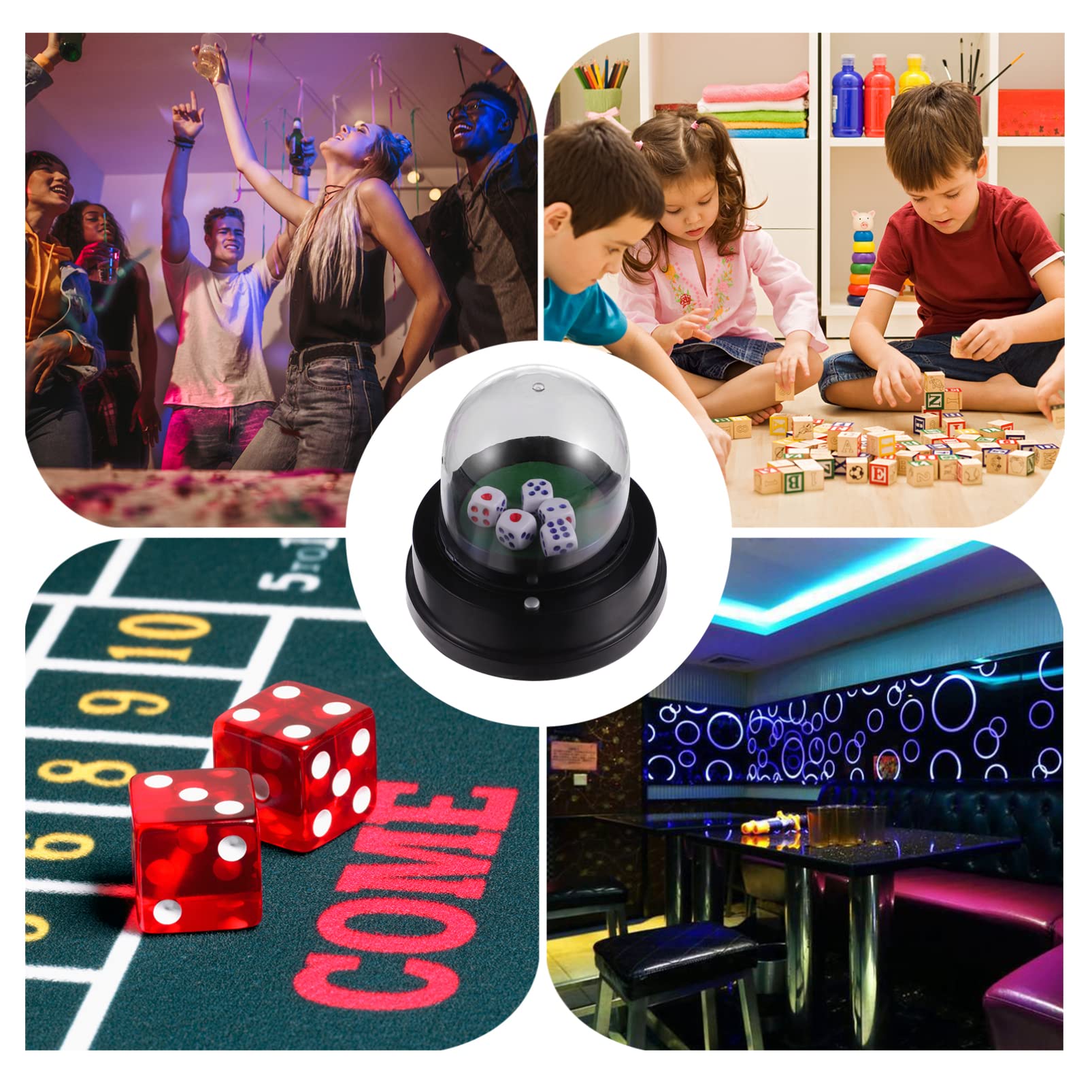 Toddmomy 1pcs Lucky Automatic Dice Cup, Electrical Shaking Dice Roller Cup Set with 5 Dices for KTV Pub Bar Party Gam, No Battery