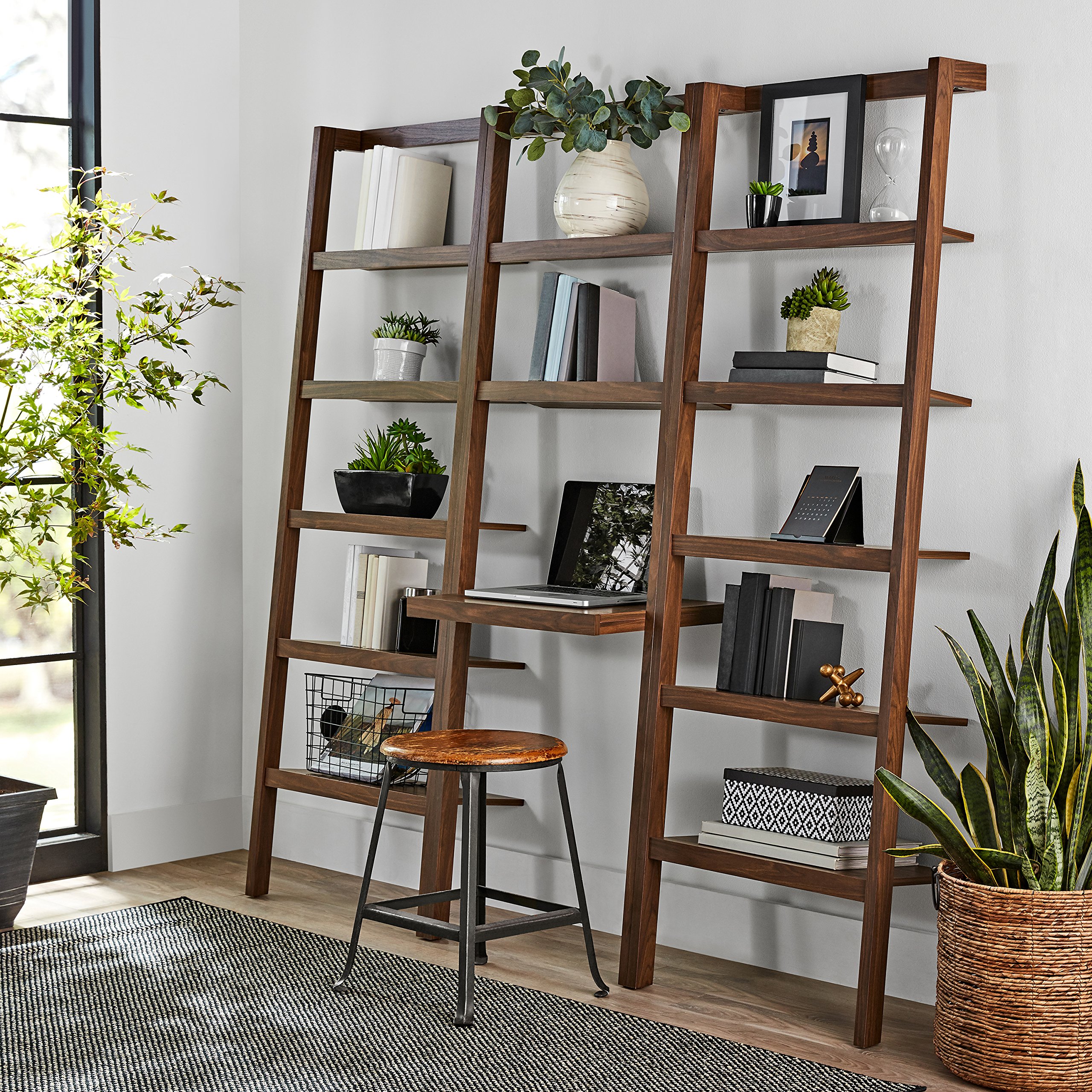 Mainstays Sumpter Park Ladder Bookcase Home and Office Desk (Brown)