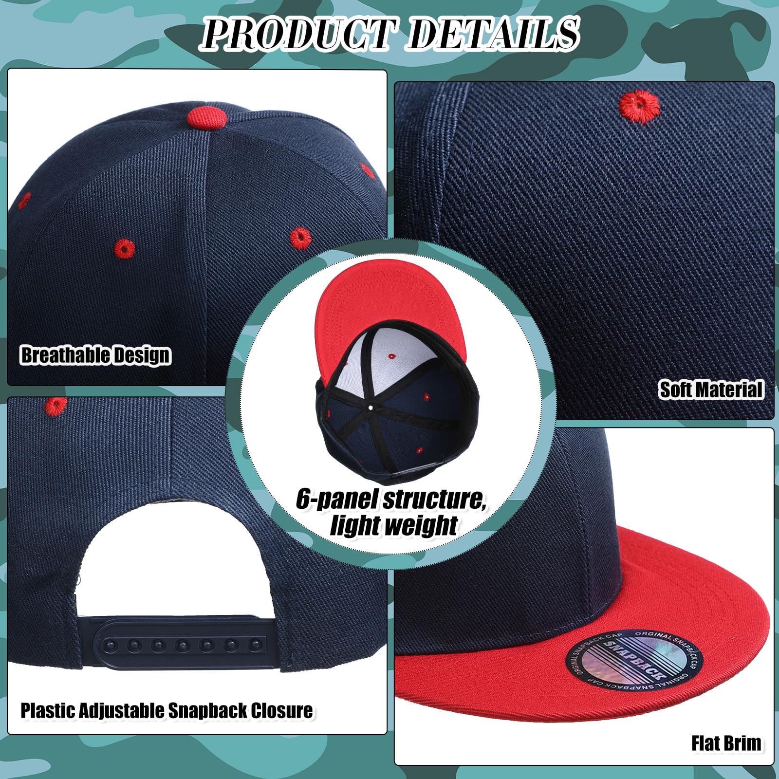 Toulite 60 Pcs Snapback Hats for Men Hip Hop Style Hats Plain Blank Flat Bill Hats Solid Flat Brim Hat Adjustable Baseball Caps Bulk
