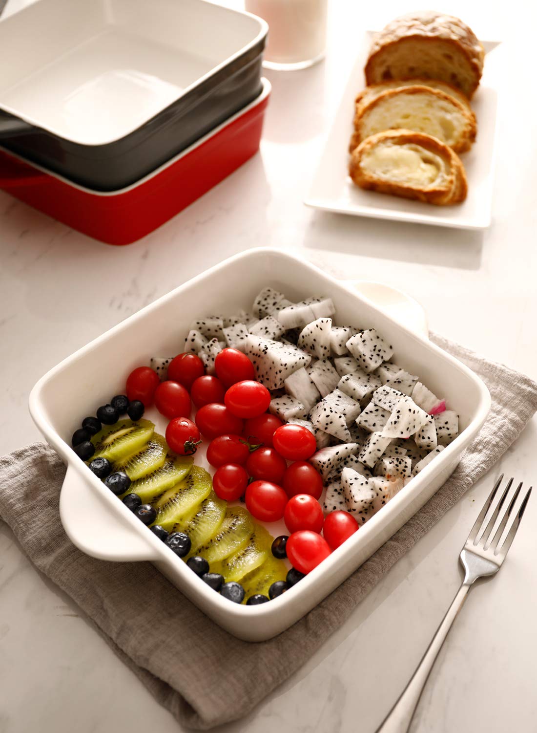 Sweese 8x8 inch Square Porcelain Baking Dish with Double Handles - Non-Stick Oven Casserole Pan for Brownie, Lasagna, Roasting - Great for Serving or Cooking