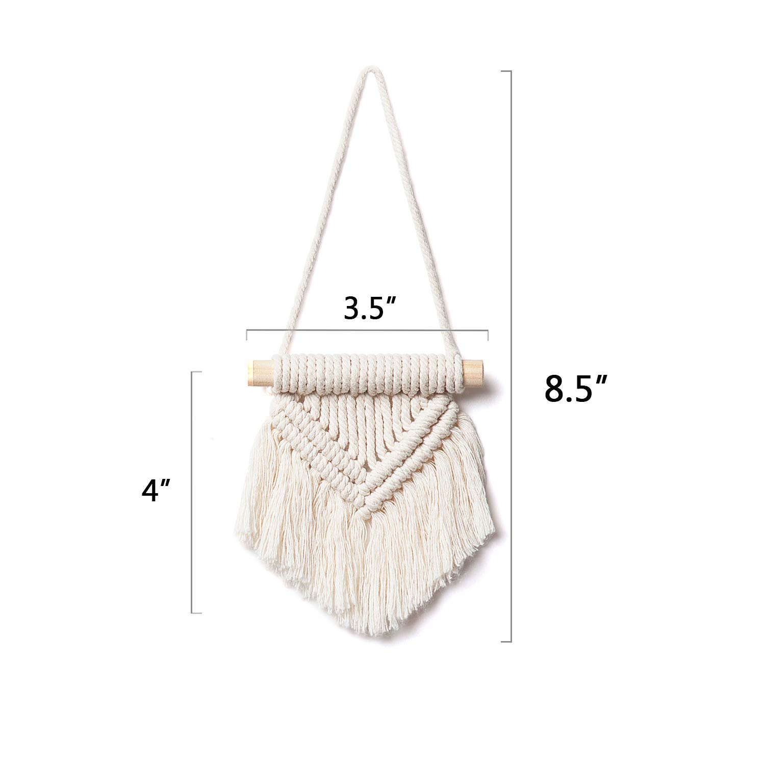 Mkono Mini Macrame Wall Hanging Set of 3 Cute Boho Christmas Tree Decoration Car Ornaments Woven Art Decor for Nursery Bathroom Bedroom Living Room Dorm Home Idea, 3.5''W x 4''H, X-Small