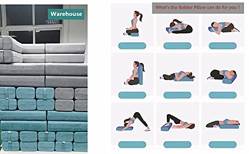 NGT new guide steps Yoga Bolster Pillow for Meditation and Support - Rectangular Yoga Cushion Foam Wedges Washable Suede Pillowcase for Men and Women with Carry Handles.(Grey Soft Fabric)
