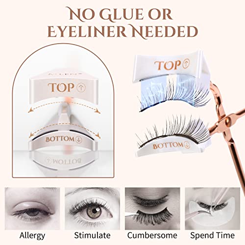 MLEN Dual Magnetic Eyelashes Natural Look Magnetic Eyelashes Without Eyeliner Soft Magnets False Eyelashes No Glue or Eyeliner Needed with Applicator Reusable 3D Fake Lashes Extension with Tweezers