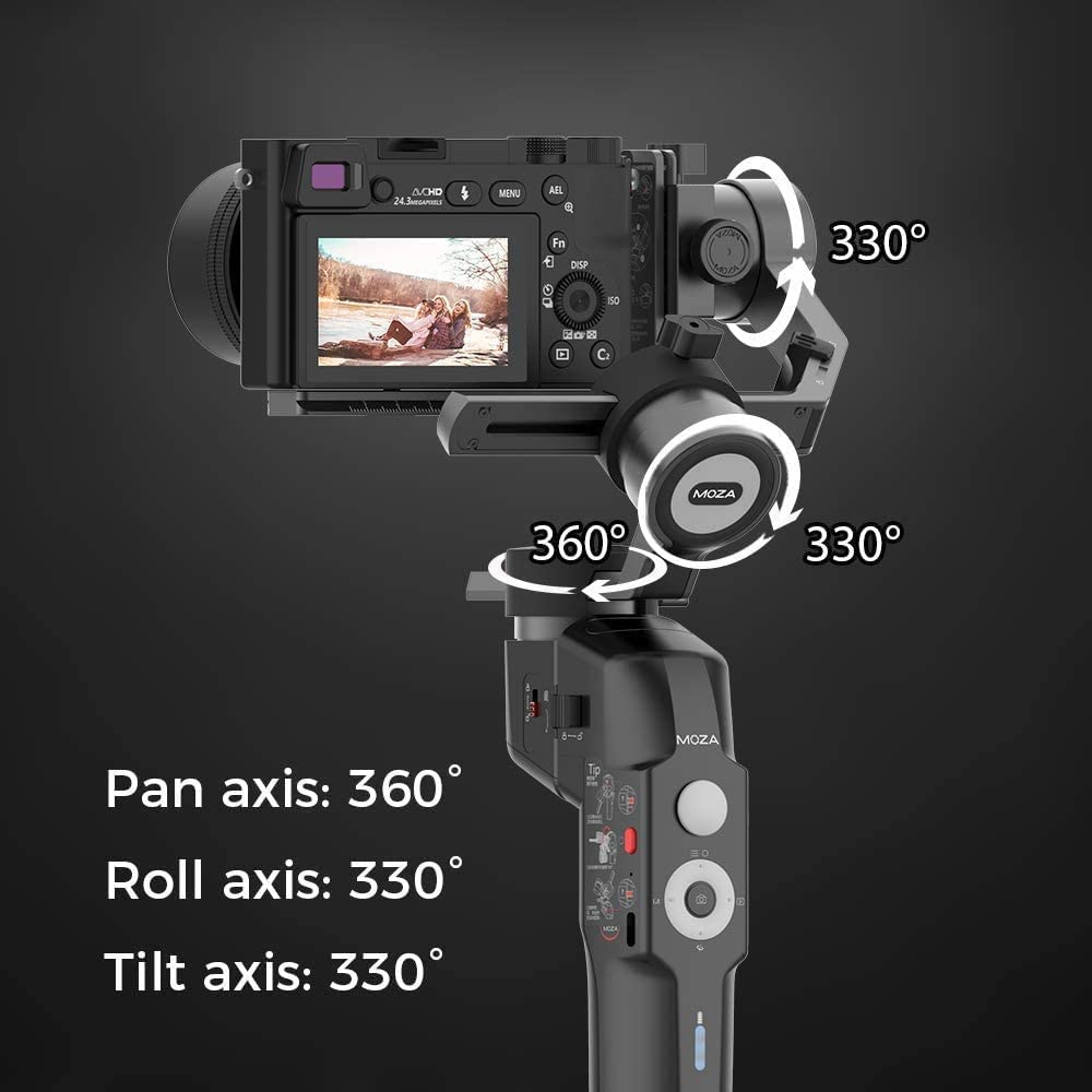 MOZA Mini P MAX Gimbal Stabilizer Portable Handheld Stabilizer Compatible with Mobile Phones Action CamerasLight Mirrorless Cameras 3-Axis Lock Design Advanced Shooting Mode Focus On Life