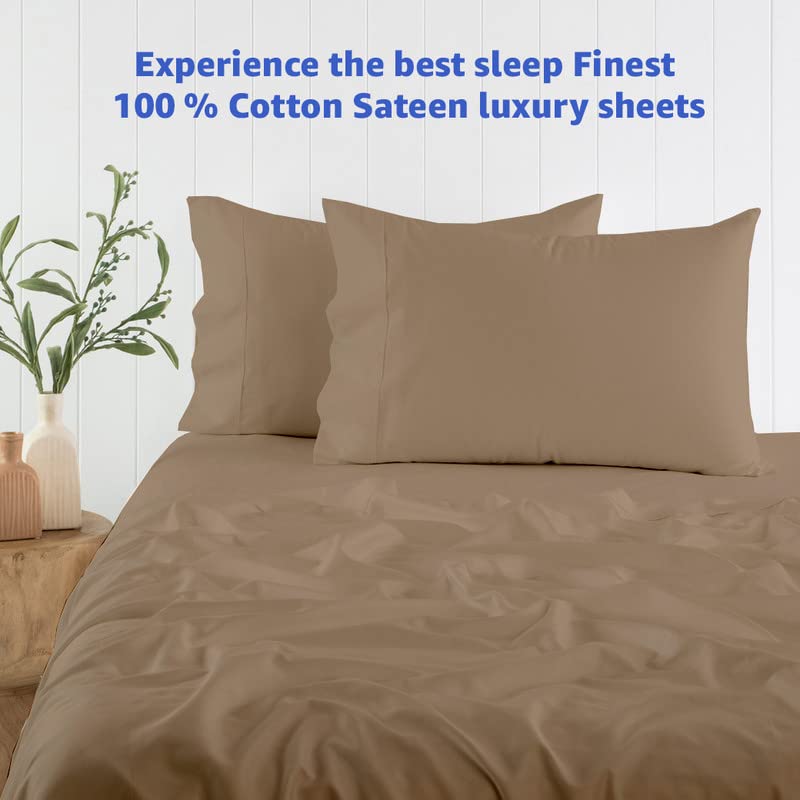 Mattress-Homes 600 Thread Count 100% Long Staple Soft Cotton, 4 Piece Sheets Set, RV Short Queen Size,Smooth & Soft Sateen Weave, Luxury Hotel Collection Bedding, Taupe Solid