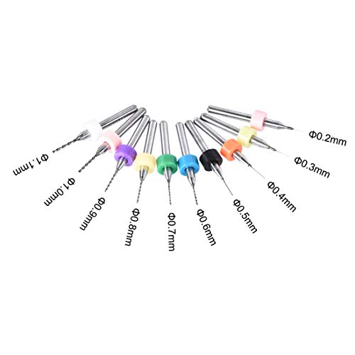 uxcell PCB Drill Bits 0.2mm-1.1mm Tungsten Carbide Rotary Tool Jewelry CNC Engraving Print Circuit Board Micro Drill Bits 1/8 Inch Shank 1 Set (10 Pcs)