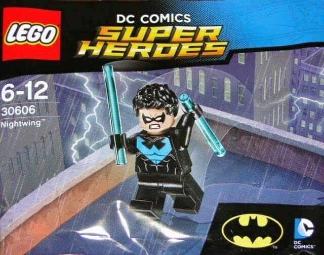 Lego Nightwing Minifigure (Blue) - Includes 2 Red Baton Weapons - DC Comics Superheroes Ages 6-12, 6 pcs.
