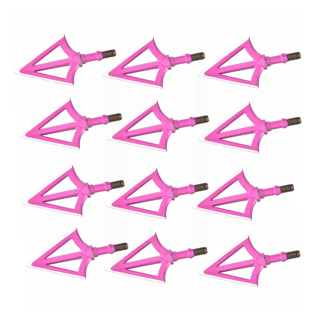 Scoland Shooter Hunting Broadheads 100 Grain Stainless Steel Fixed Blade Arrow Tips Archery Arrowhead for Crossbow and Compound Bow(Pink 12)