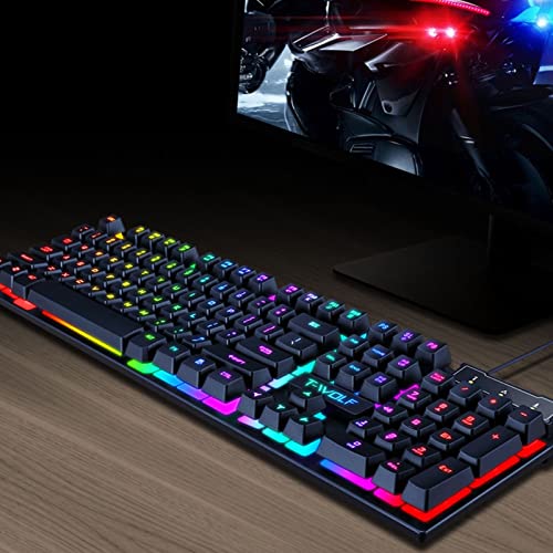 RRGB Backlit Membrane Gaming Keyboard with Multimedia Keys Mechanical Feel Dedicated Media Control,C4 (Black)