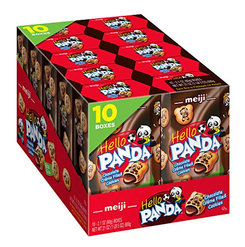 Meiji Hello Panda Cookies, Chocolate Crème Filled - 2.1 oz, Pack of 10 - Bite Sized Cookies with Fun Panda Sports