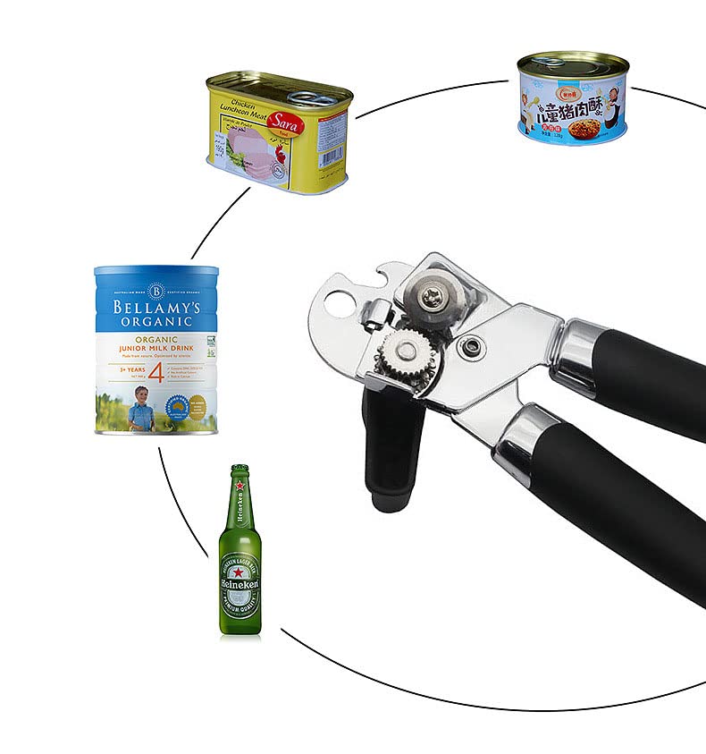 Stainless Steel Handheld Manual Can Opener, Portable, Heavy Duty, Multi Purpose, Premium Smooth Edge for Home Kitchen & Restaurants
