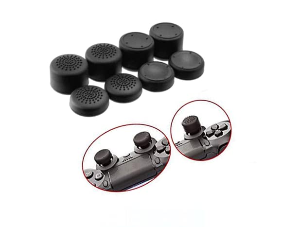 Thumb Grip (Set of 8) for PS5 PS4 PS3 Xbox One Xbox 360 (X,S Series) and -Sweat Resistant 100% Silicone Precision Raised Anti-Slip Rubber Analog Grip for Xbox One Controller (Black)