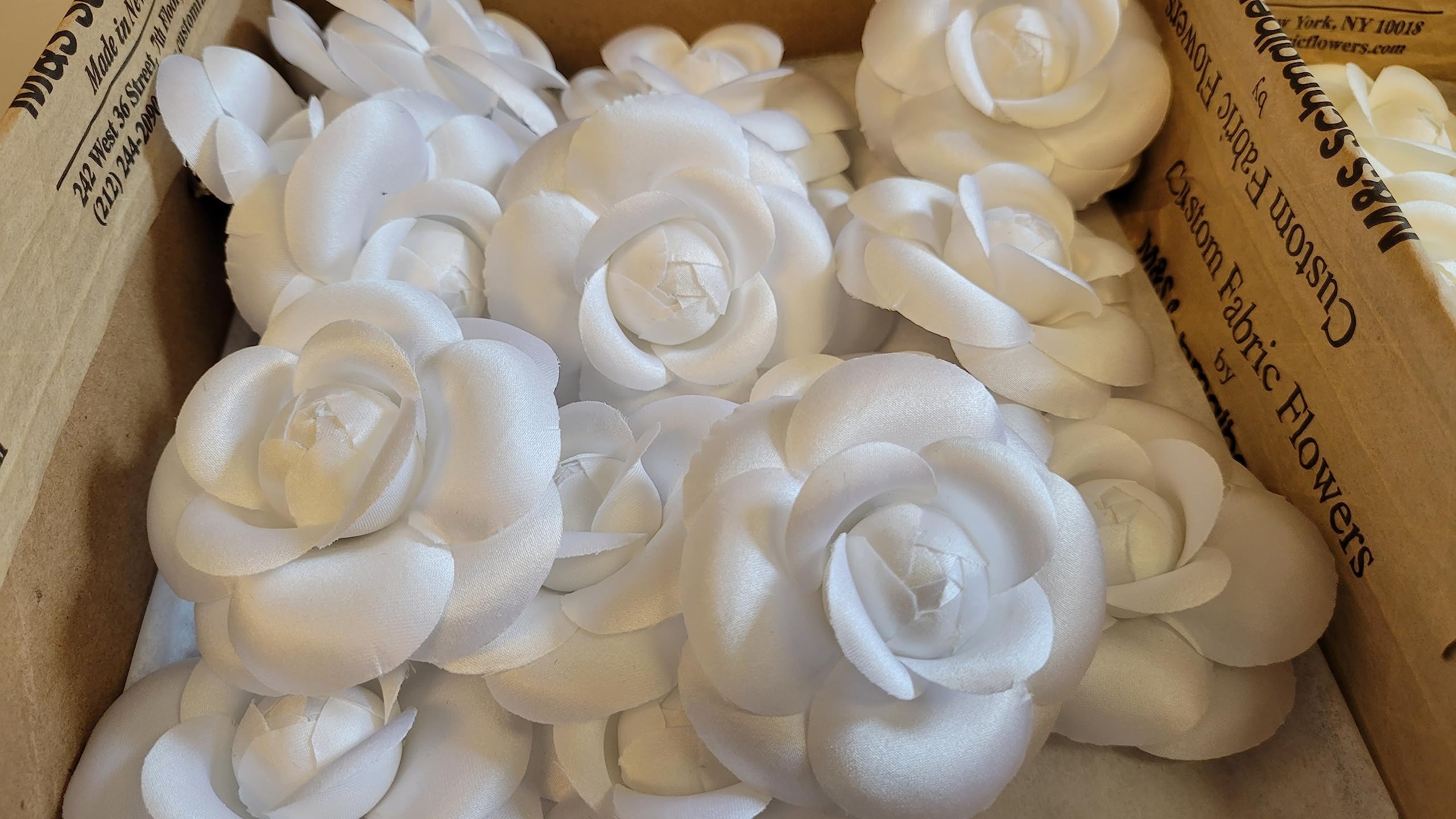 M&S Schmalberg Handmade White Camellia Brooch Pin - Elegant Silk Fabric Flower Accessory, American-Made in New York's Garment Center