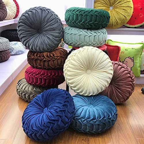 Wine Red Round Throw Pillow Holland Velvet Home Decoration Pleated Round Cushion ,Home Decorative for Home Sofa Chair Bed Car Decor