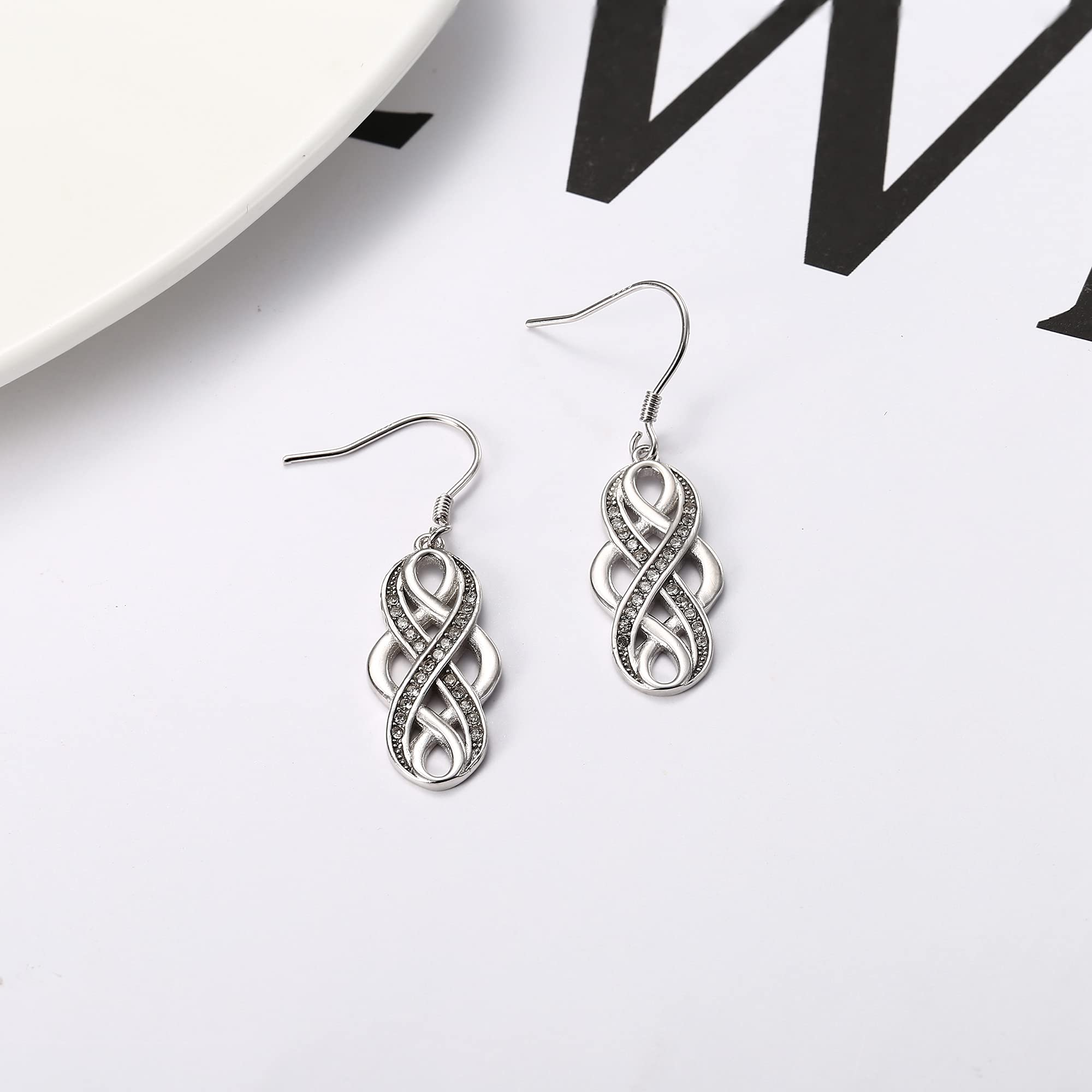 MUSECLOUD Rose Gold Plated Celtic Knot Dangle Earrings 925 Sterling Silver Infinity Earrings Good Luck Irish Celtic Eternity Knot Earrings Minimalist Jewelry For Women