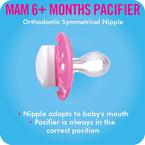 MAM Original Value Pack Baby Pacifier, Nipple Shape Helps Promote Healthy Oral Development, Universal Pacifier Clip, 2 Pacifiers + 1 Pacifier Clip, 6-16 Months, Animal/Girl