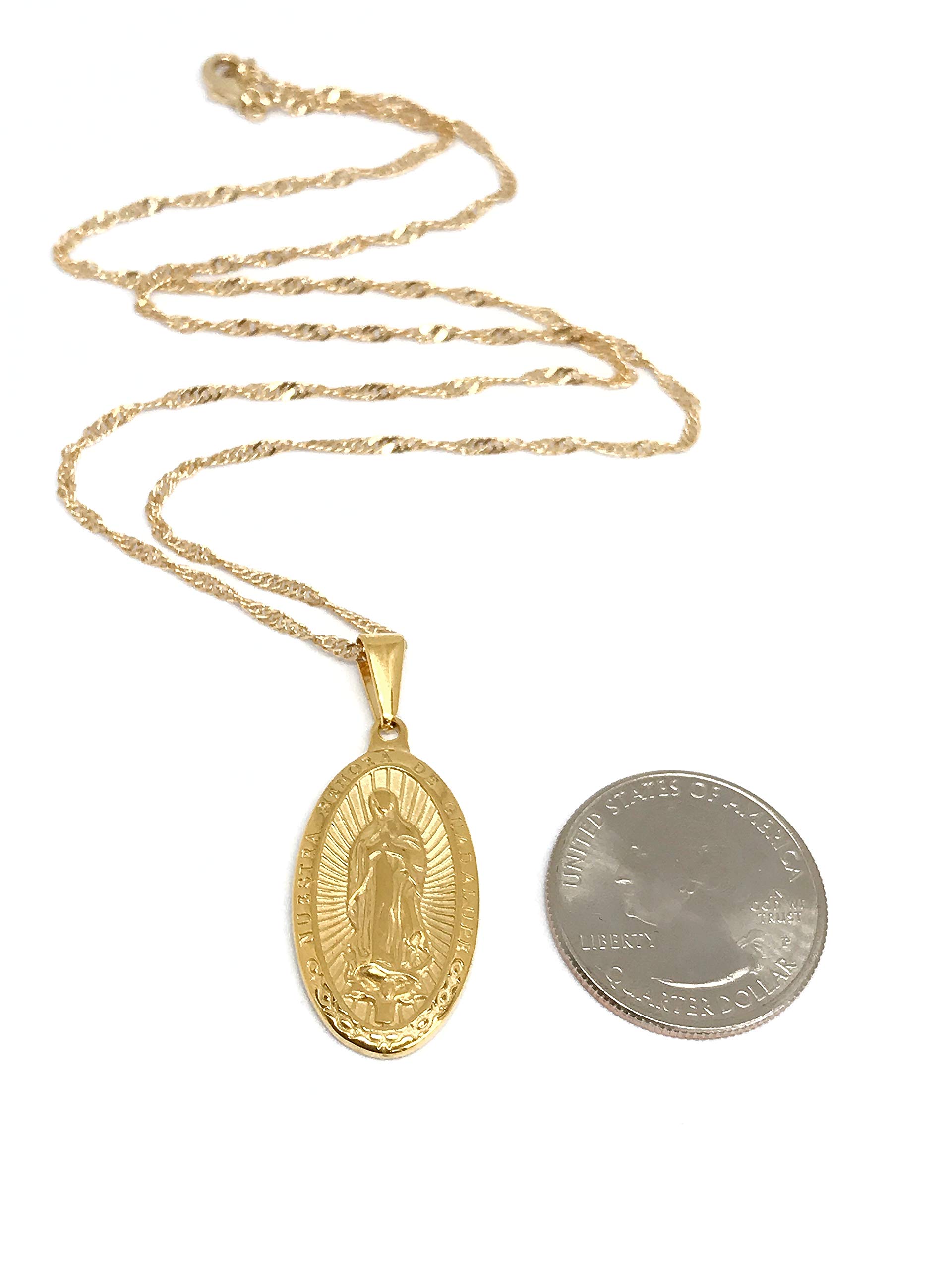 LESLIE BOULES 18K Gold Plated Guadalupe Medal Necklace 18 Inches Length Virgin Mary Jewelry