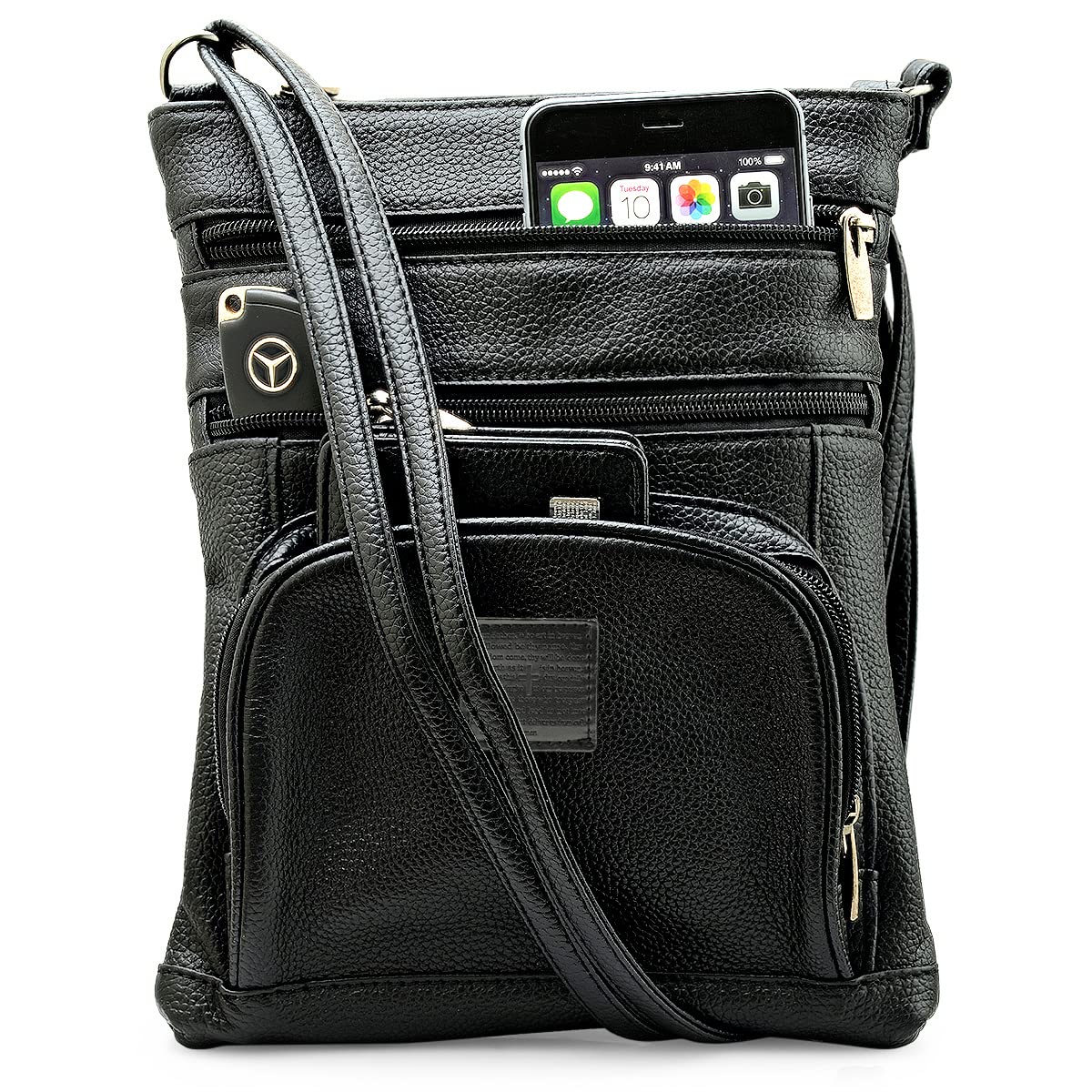 Steeltime Unisex Super Soft Leather Catholic Crossbody Bag with Lords Prayer Patch and Carrying Strap | Crossbody Purses for Women, Men