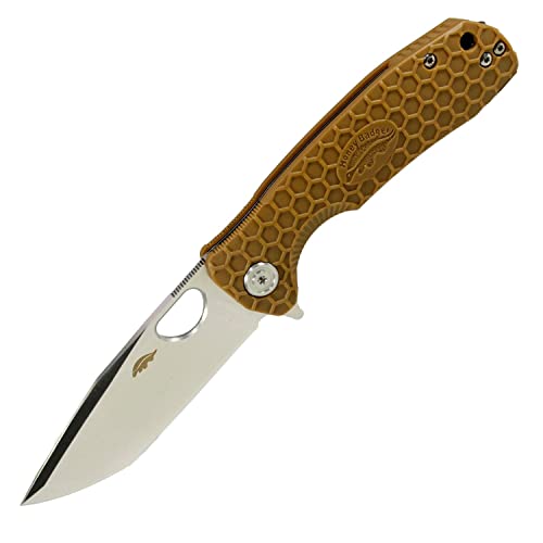Western Active HB1342 Honey Badger Tanto Small Pocket Knife 2.81" Blade Lightweight 2.57oz Folding Utility EDC Deep Pocket Carry for Outdoor Tactical Survival Camping - Reversible Clip - Small Tan