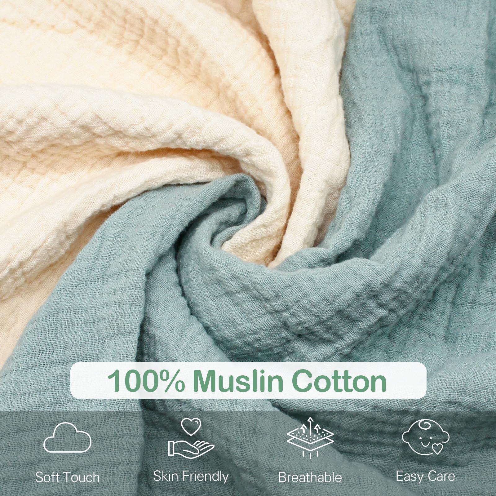 Muslin Crib Sheets for Baby Boys Girls,Cotton Neutral Crib Sheets, Soft and Breathable Toddler Bed Sheets, Fitted Standard Crib Mattress | 28"x 52", 2 Pack(Green&Beige)