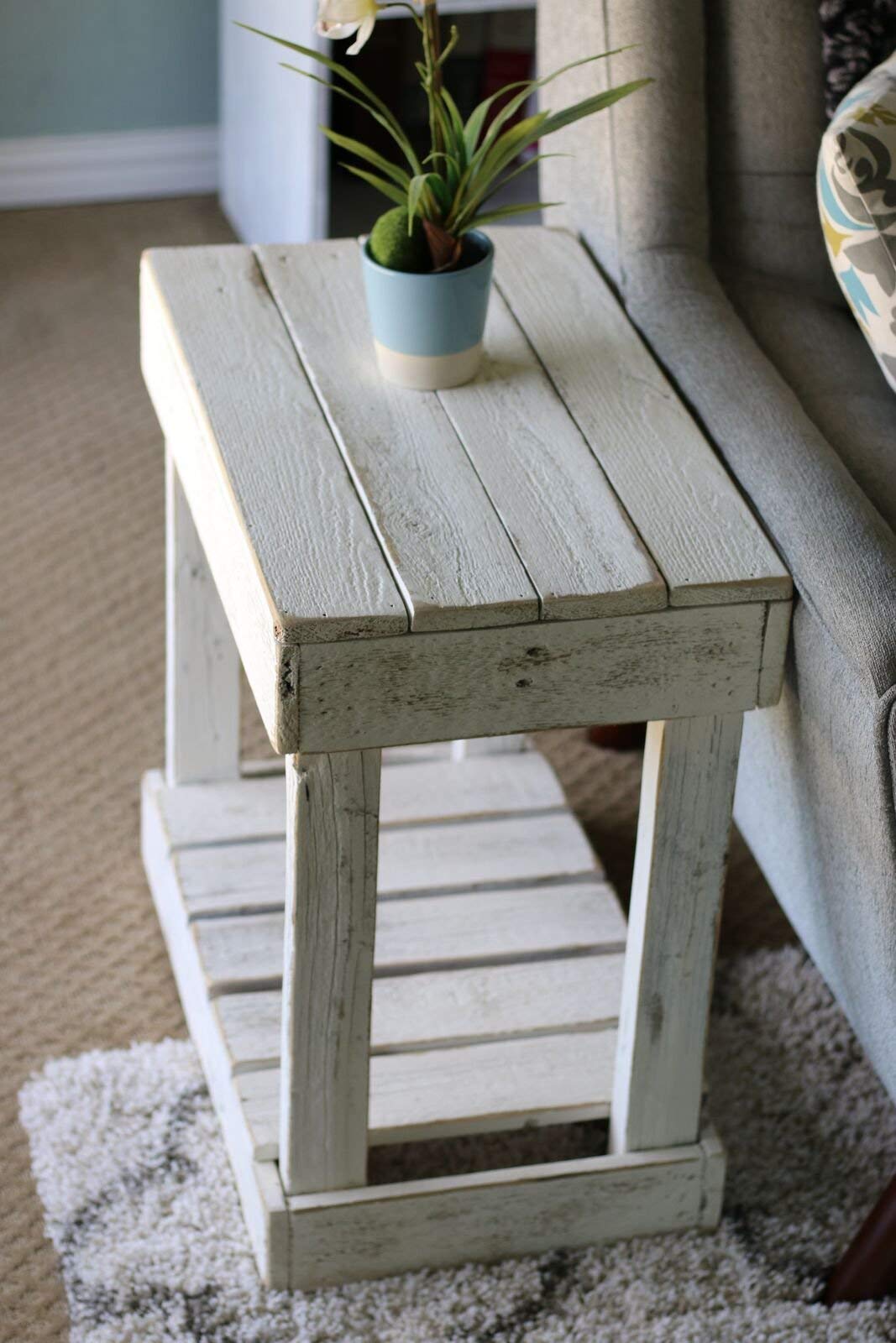 White Slatted End Table