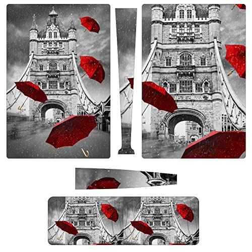 Tower Bridge Thames and Paraglider Full Protective Skin Cover Design Wrap Decal Sticker Compatible with PS5 Digital Edition Console and Controller