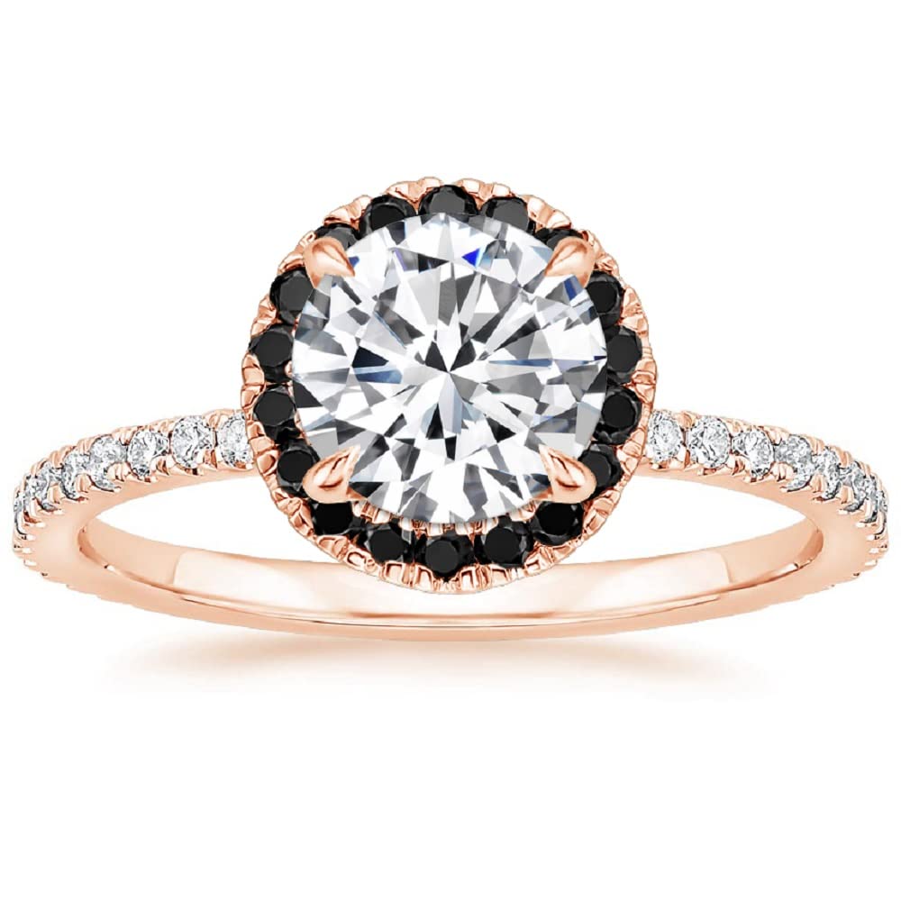 Smile & Sparkle 1.00CT Round Cut Black & Clear CZ Diamond Halo Anniversary Ring In 14K Rose Gold Plated 925 Silver_9