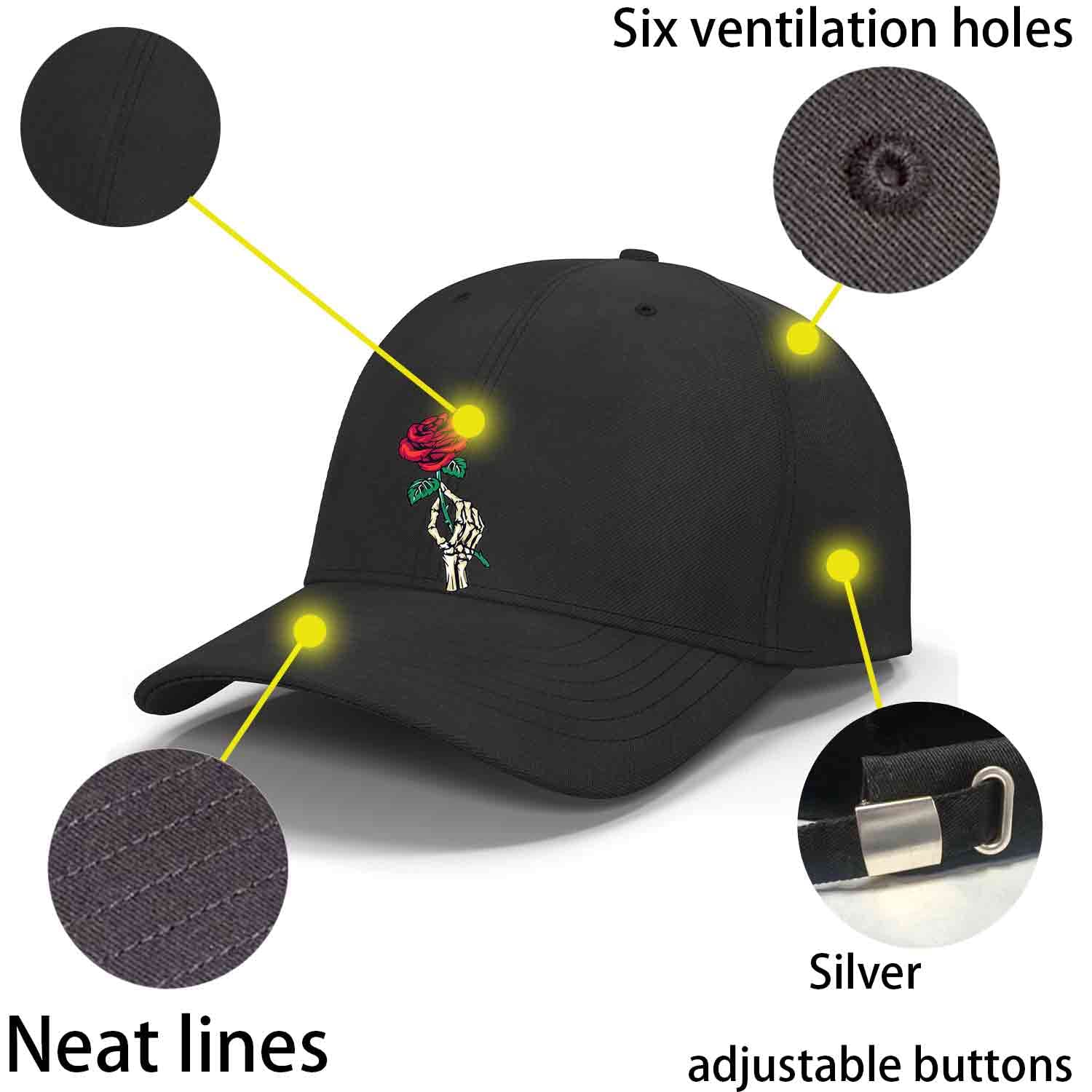 SHITOUPU Rose Skull Hand Baseball Cap,Unisex Dad Cap,Adult Athleisure Cap Adjustable