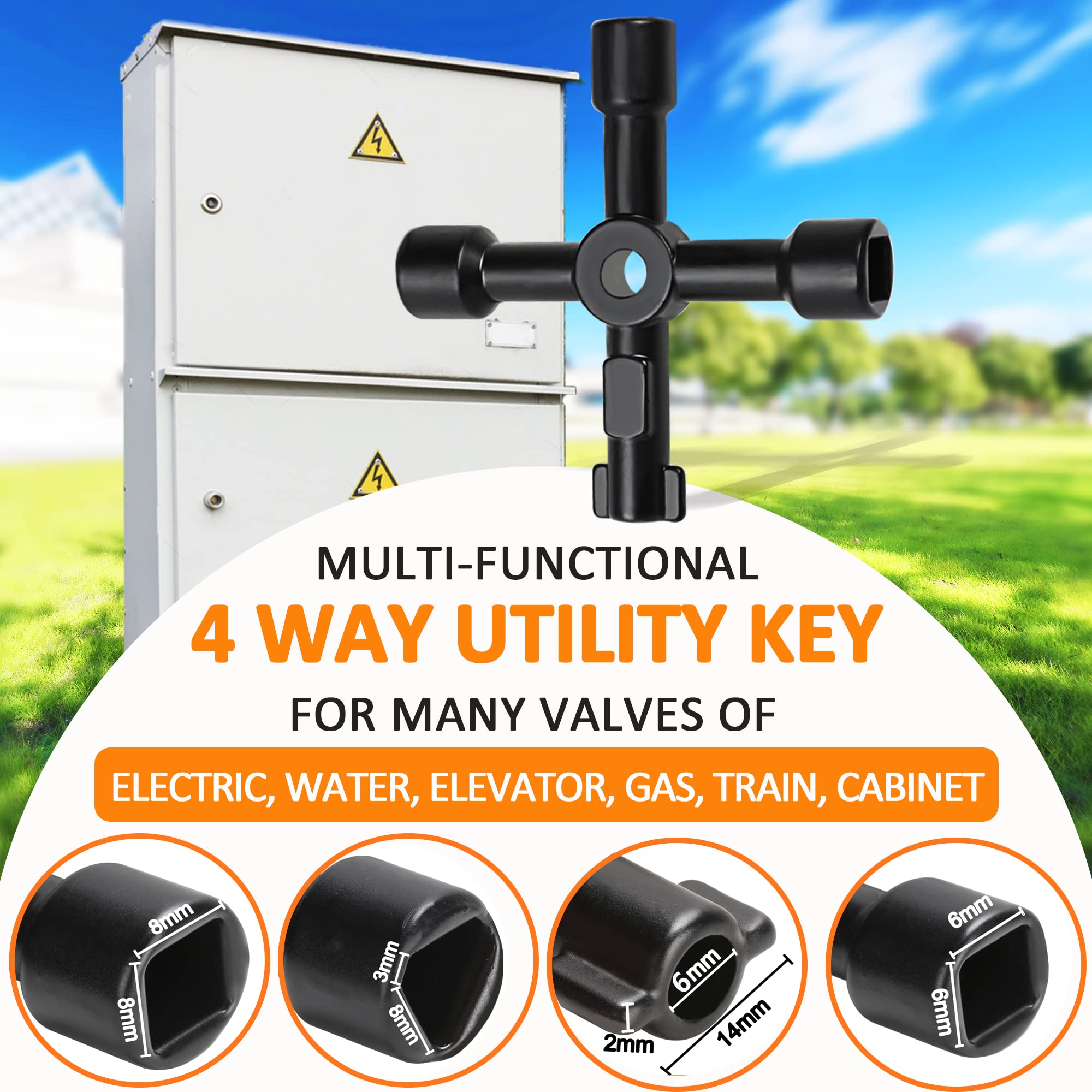 Winisok 17 Inch Water Meter Key With 4-Way Multi-Functional Utilities Key, Enforced Rebar Water Shut Off Tool Wrench T-handle for Curb Main and Water Meters, Underground Stop or Waste Valves