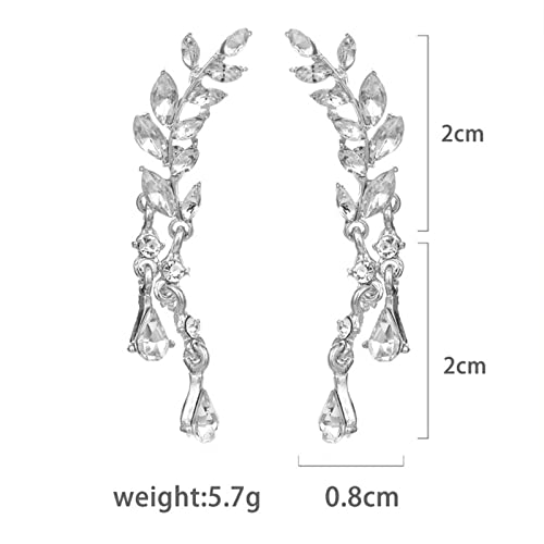 Wedding Earrings for Brides Crystal Leaf Dangle Earrings Rhinestones Crawler Earrings Prom Jewelry (silver-drop)