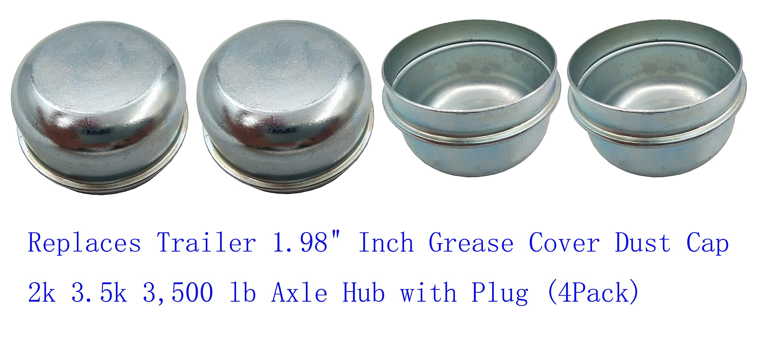 Replaces Trailer 1.98" Inch Grease Cover Dust Cap 2k 3.5k 3,500 lb Axle Hub with Plug (4Pack)