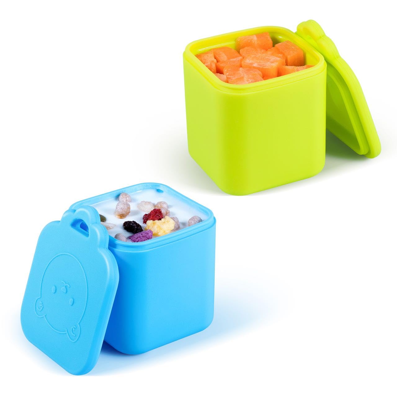 MUUPEG 2PCS Dips Containers Fits Most Bento Lunch Box To Go, Leakproof Salad Dressing Container Fits Lunch Box for Kids, Food Grade Silicone Condiment Container with Lids (Blue & Green)