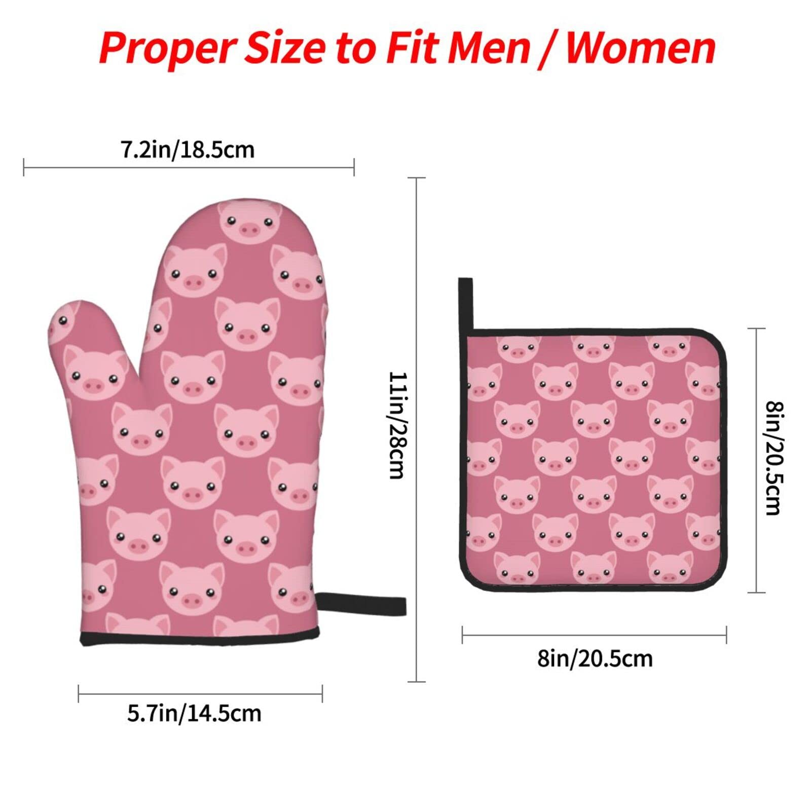 Pink Pig Oven Mitts and Pot Holders Set of 4 Washable Heat Resistant Kitchen Gloves Waterproof Oven Gloves and Hot Pads for Cooking Grilling BBQ Baking