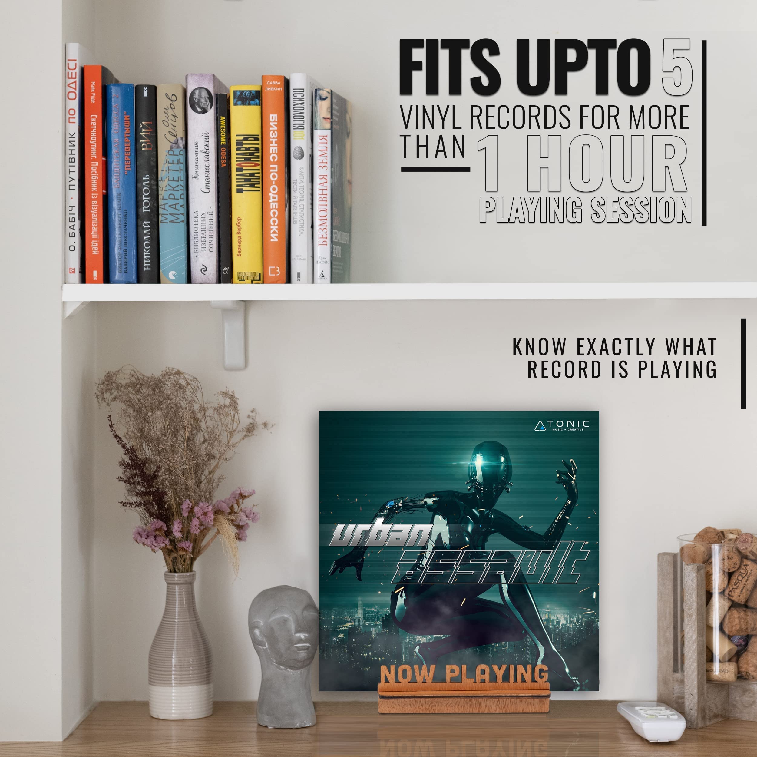 Now Playing Vinyl Record Stand - Innovative Design, 9.4 in x 8.4 in x 5.5 in, Hand Crafted Vinyl Record Stand, Fits up to 5 Vinyls, Durable Wood, Ideal Decor Accessory (Now Playing, Maple)
