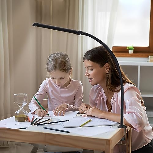 Phimuezl LED Desk Lamp with Clamp, Eye-Caring Desk Light with Long Flexible Gooseneck, Clip on Desk Lamp with 30 Adjustable Color Modes,Clamp Lamp for Workbench Tabletop Home Office,12w Black