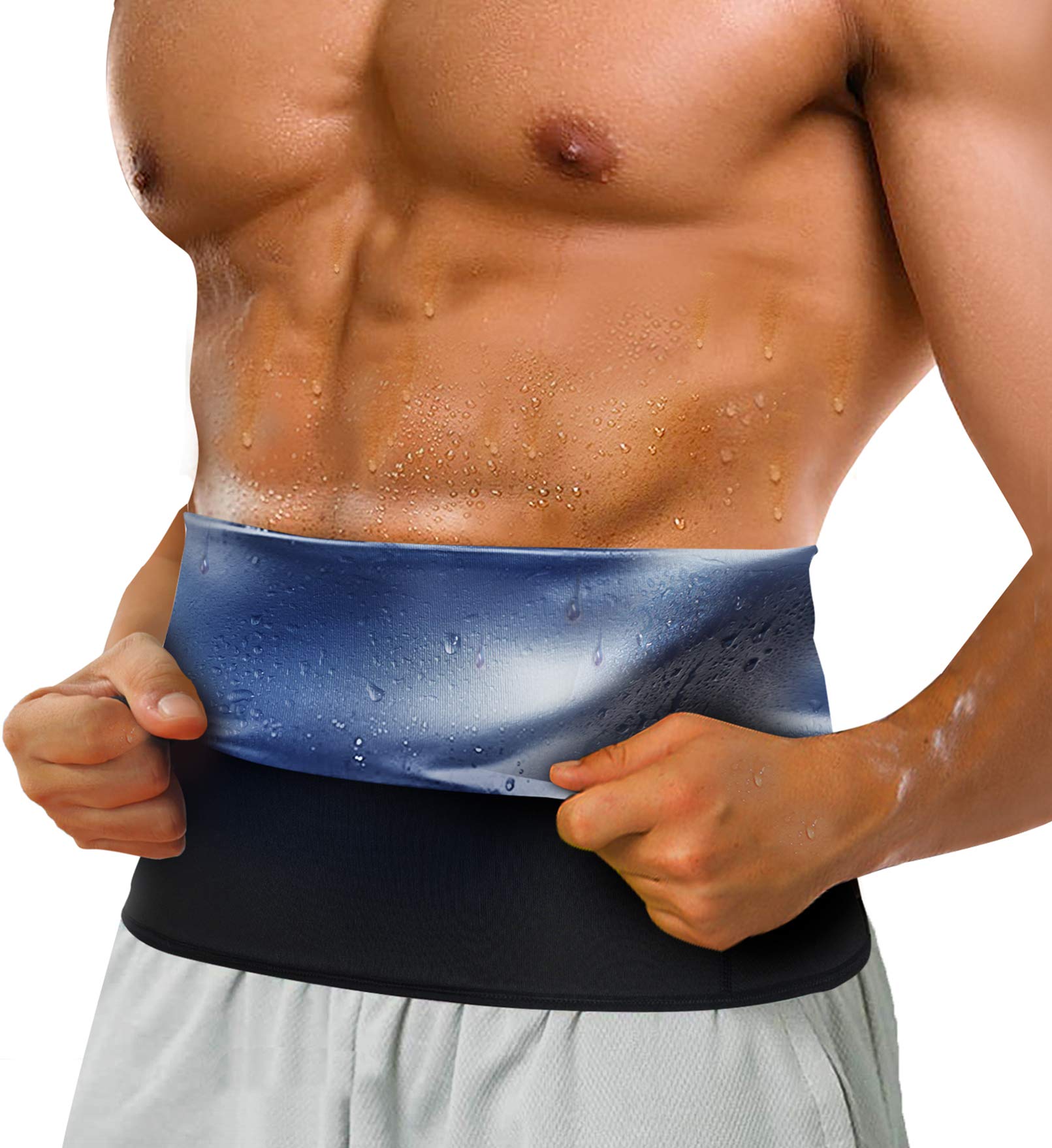 LODAY Waist Trimmer for Men Stomach Trainer Sweat Workout Shaper,Neoprene-Free Slimming Sauna Belt (Blue, Small)
