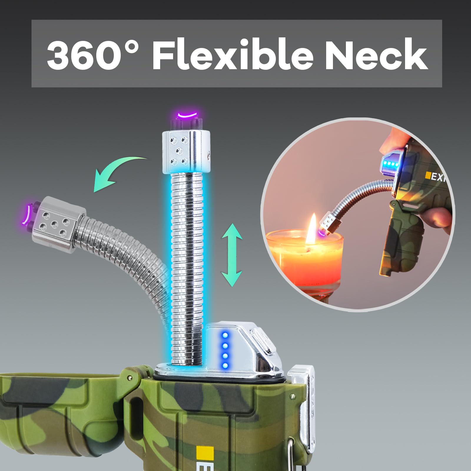 Luxgaze 2 Pack Waterproof Lighter 360° Flexible Neck Rechargeable Arc Lighter Butane Torch Lighter Electric Lighters Flameless Plasma Outdoor Lighter Survival Tactical Gear Candle Camping Adventure