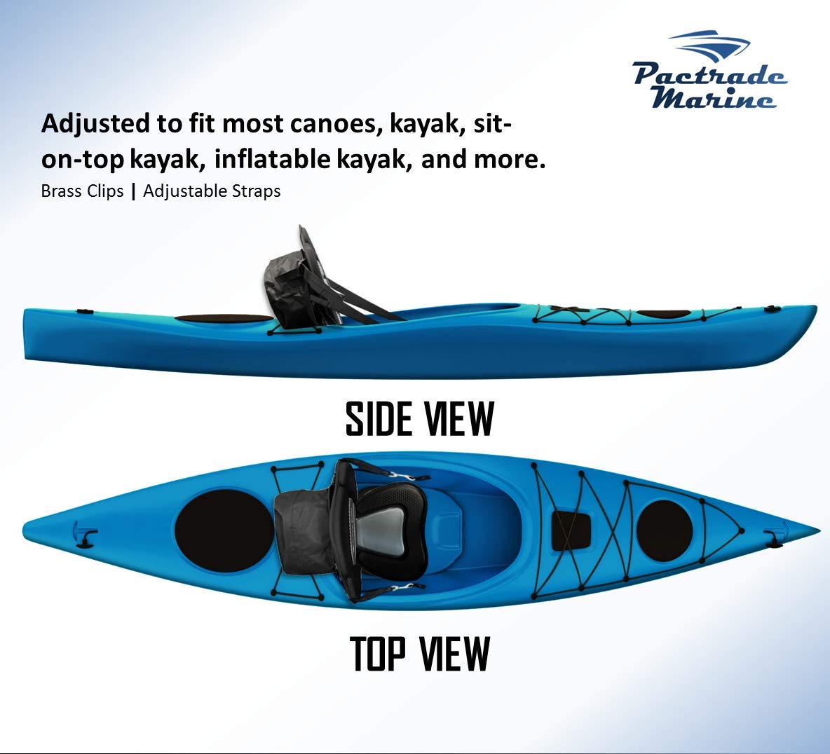 Pactrade Marine Adjustable Straps Black Gray Extra Padded Deluxe Kayak Seat Detachable Storage Backpack Bag Canoe Backrest Support Cushion Sit On Top Fishing Brass Clips Canoeing Kayaking Rafting (2)