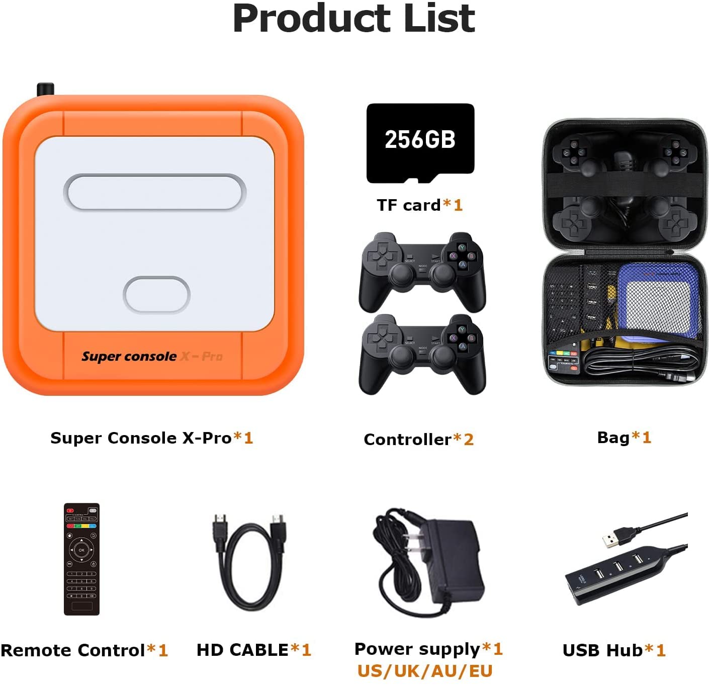 Super Consoles X PRO 256G, Retro Game Console Built-in 50,000+ Classic Games, Mini Video Game Console with 2 Controller, 4K TV HD/AV Computer Output, Best Gift for Kids and Adult, Orange