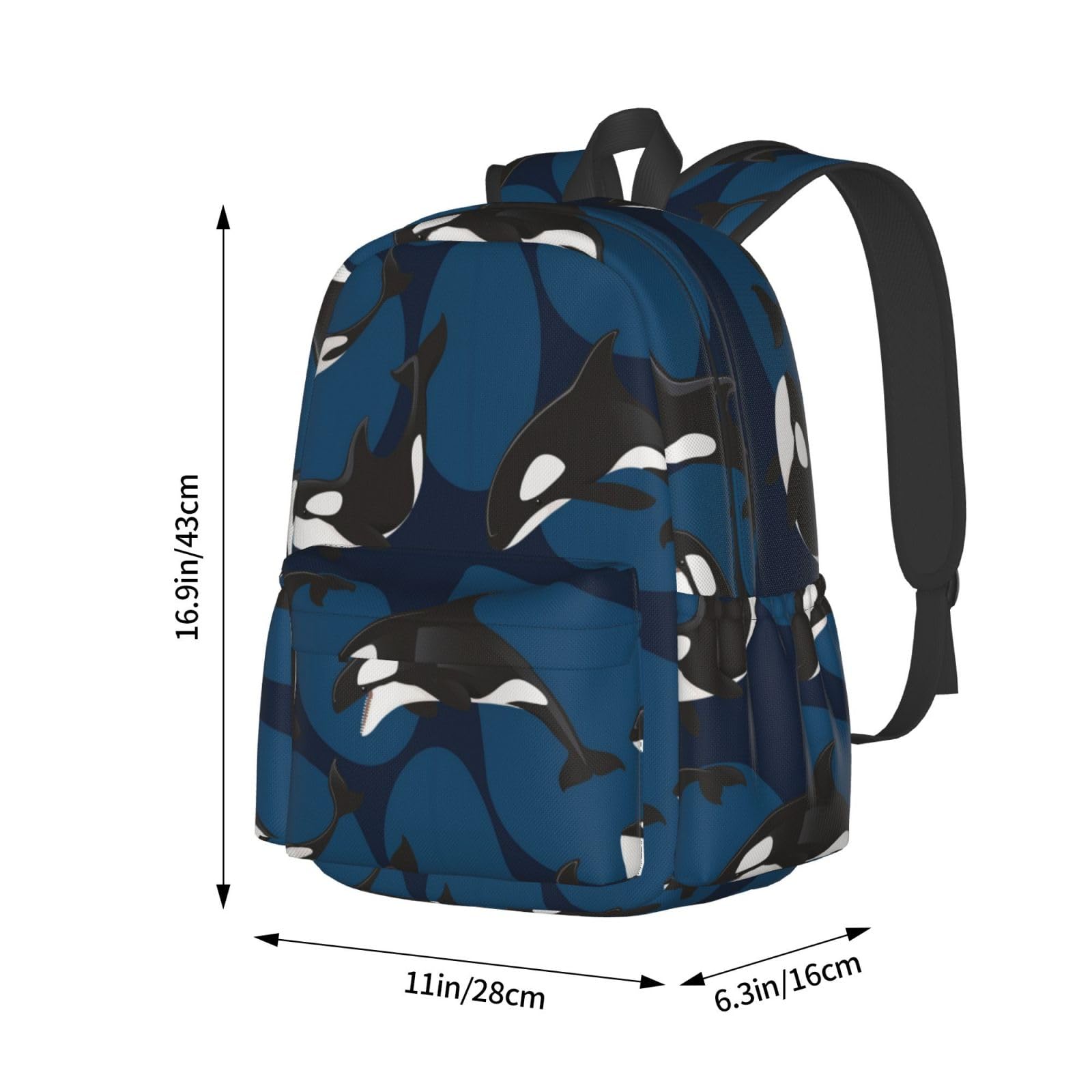 MZERSE Backpack for Men Women Backpack Compatible with Ocean Orca Killer Whale Outdoor Travel Daypack, Muiltifunction Bookbag Anti-Theft Laptop Bag Backpack Gym Bag with Soft Shoulder Strap