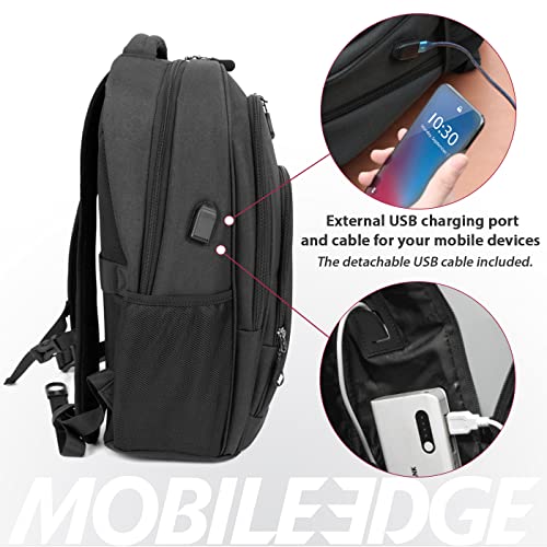 Mobile Edge Commuter Laptop Backpack for Men and Women, 16 Inch Computer Bag for Travel, Work, Commuting, with USB Charging Port, Lightweight, Black
